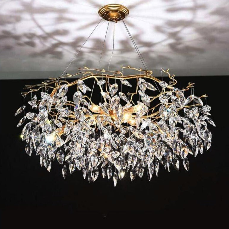 Gold Laurel Leaf Crystal Pendant Lighting Silvius 12 Light Oval