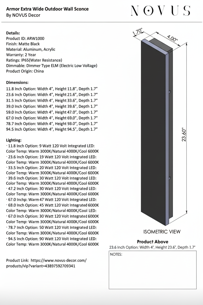 Armor Extra Wide Outdoor Wall Sconce – Novus Decor